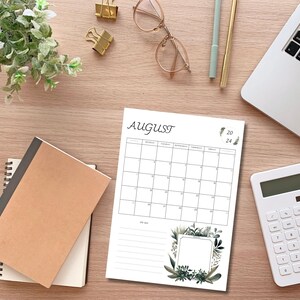 Floral Minimalist 2024 Calendar, Printable Monthly Calendar 2024, A4 ...