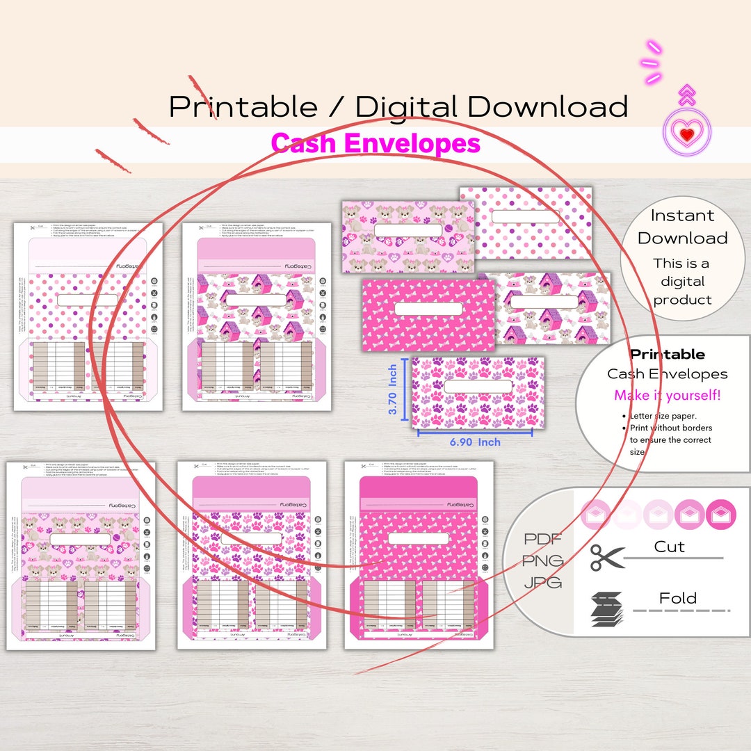 Pink Digital Download Printable Cash Envelope Budget Envelopes ...