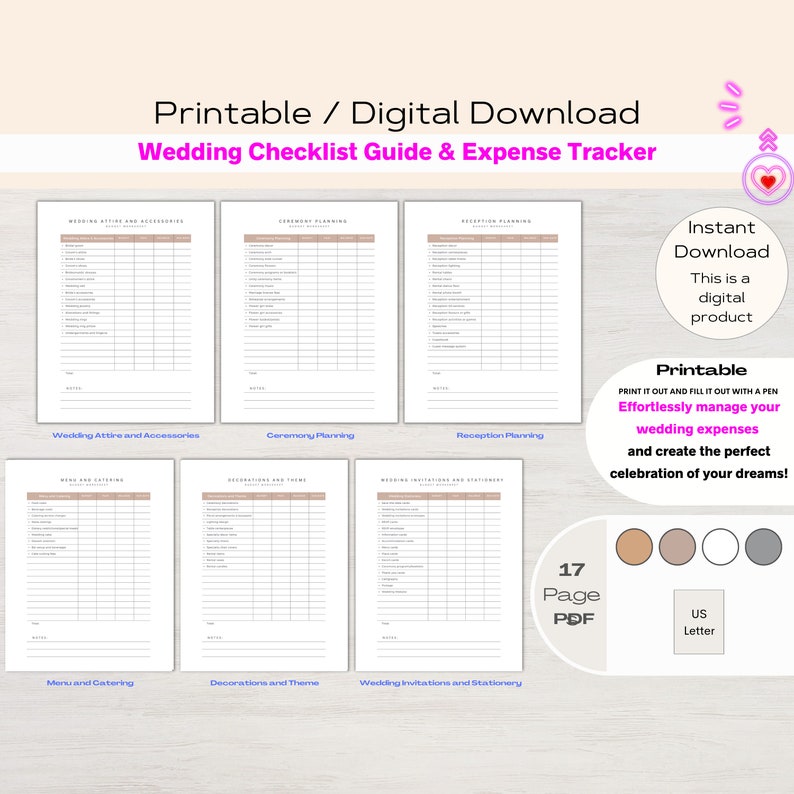Wedding Budget Printable Engagement Budget Expenses Tracker, Step by ...