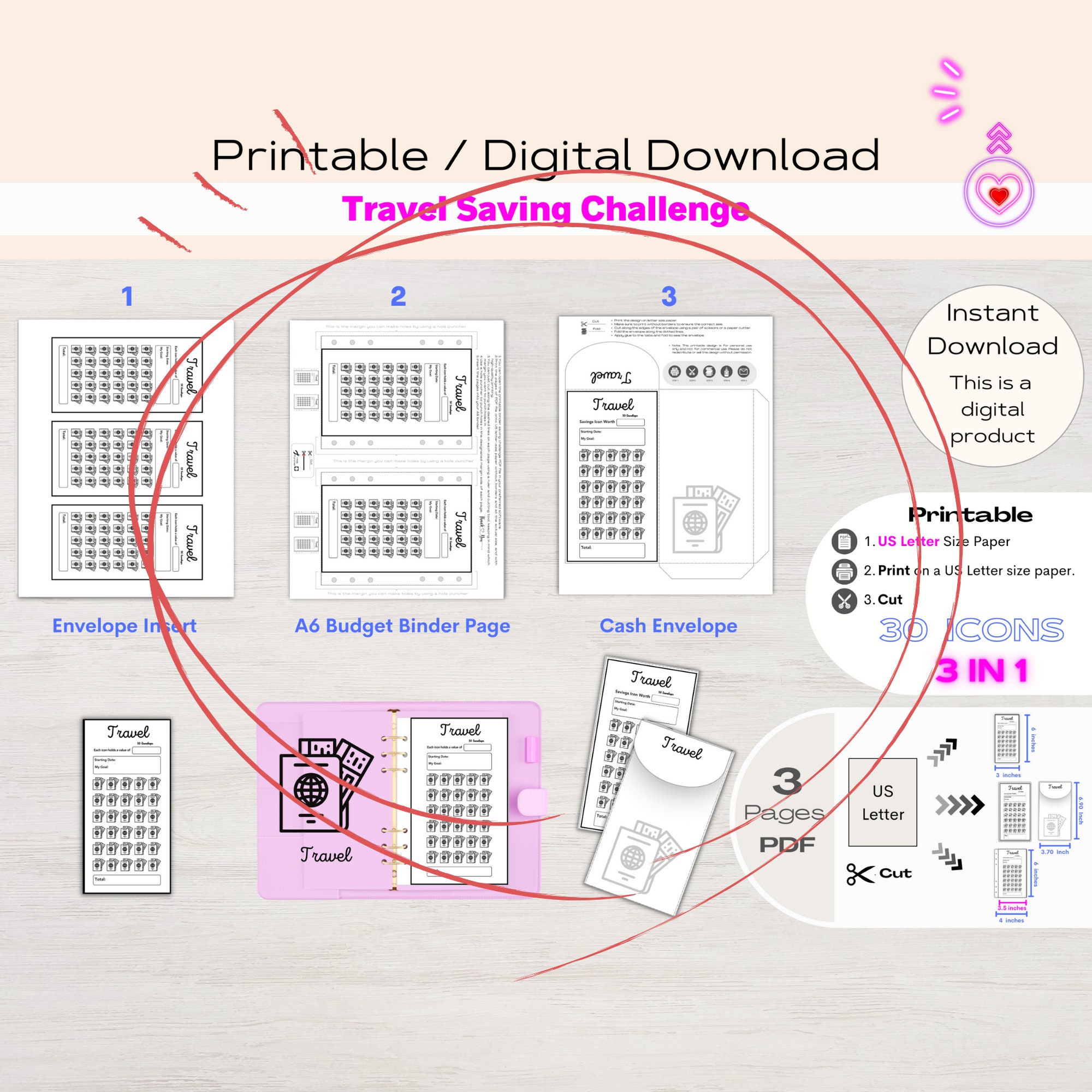 Travel Printable Savings Challenge Bundle Summer Savings Challenge ...