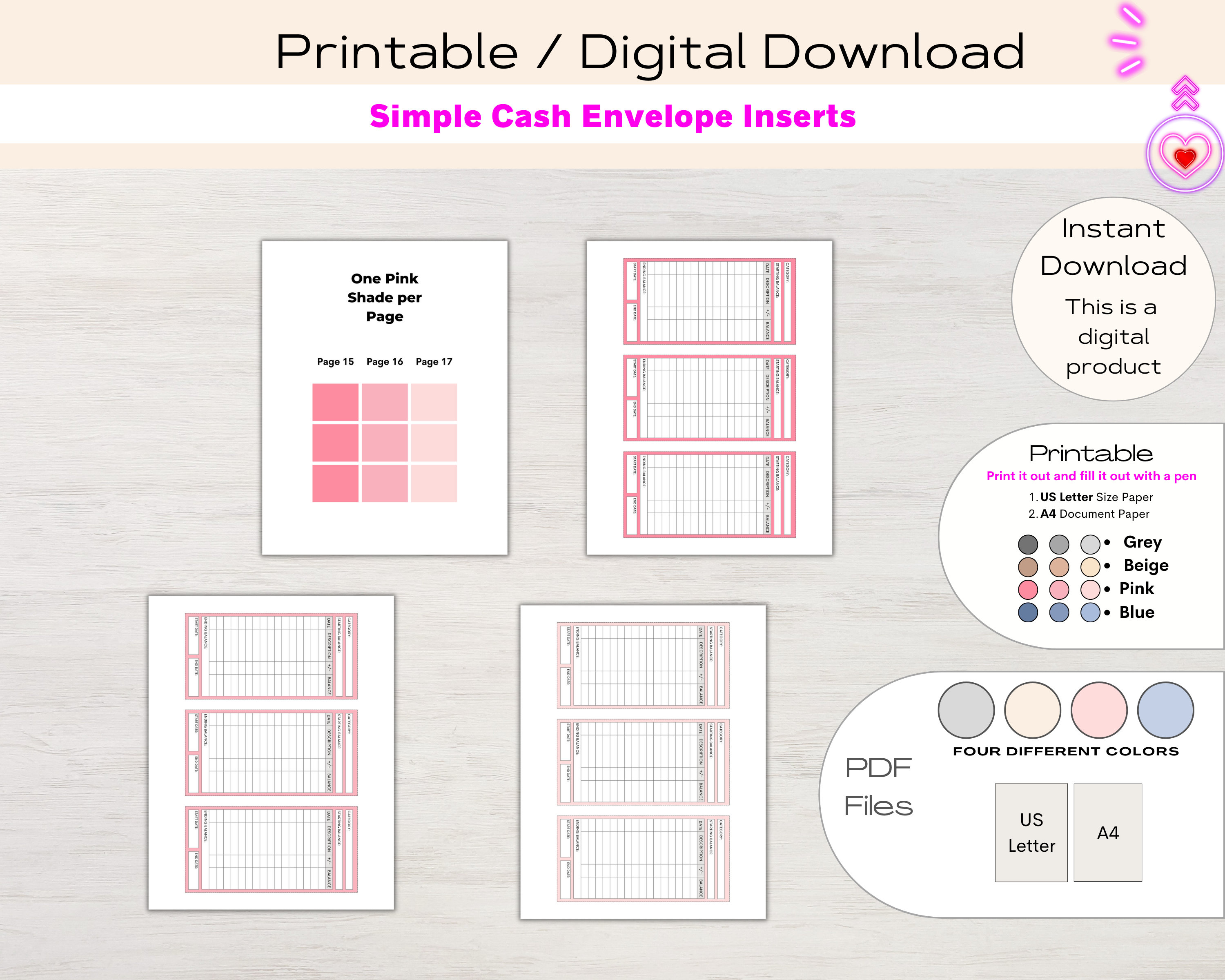 Expense Tracker Cash Envelope Inserts Printable Cash Trackers Budgeting ...