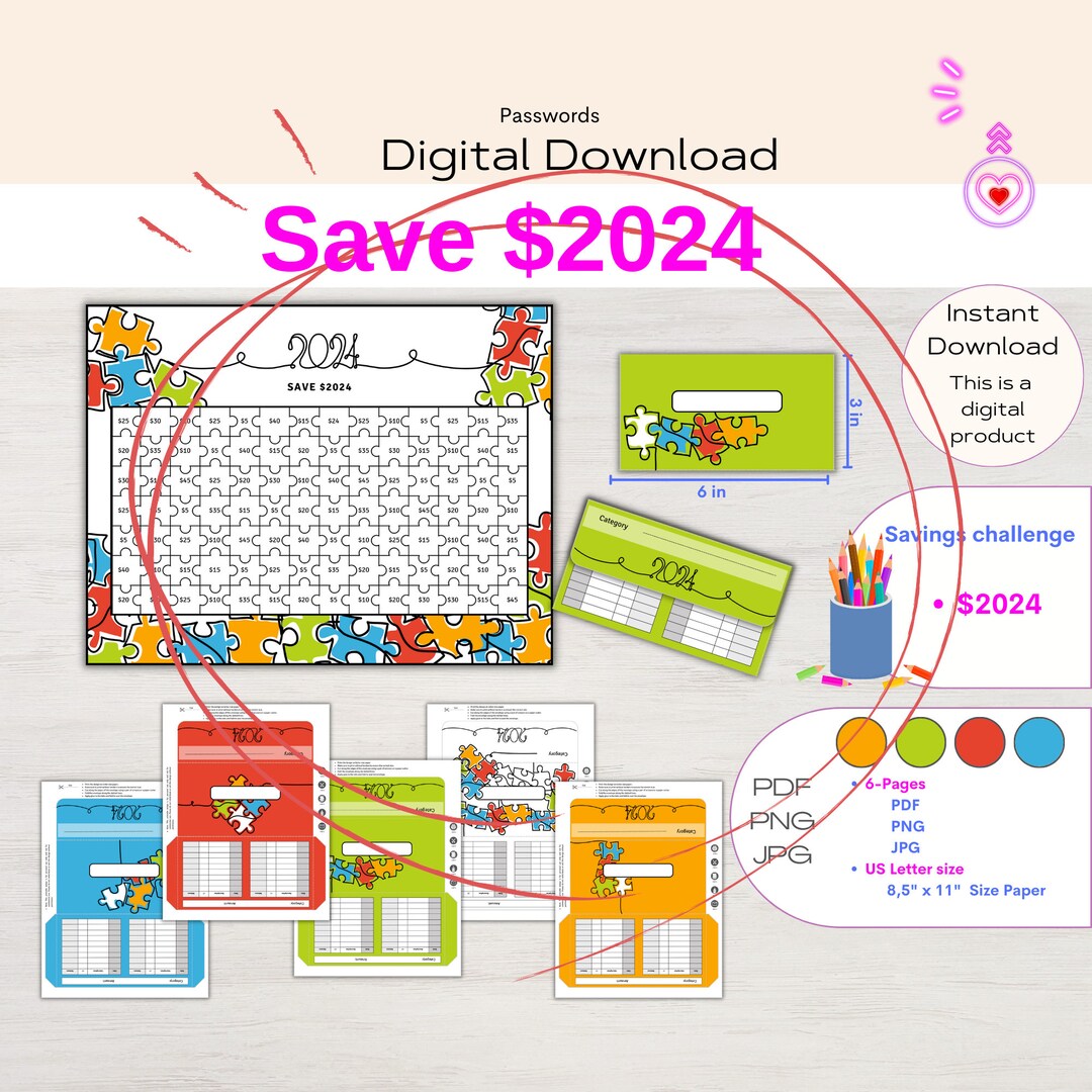 Save 2024 in Year 2024 Saving Challenge Cash Envelope Printable Saving ...