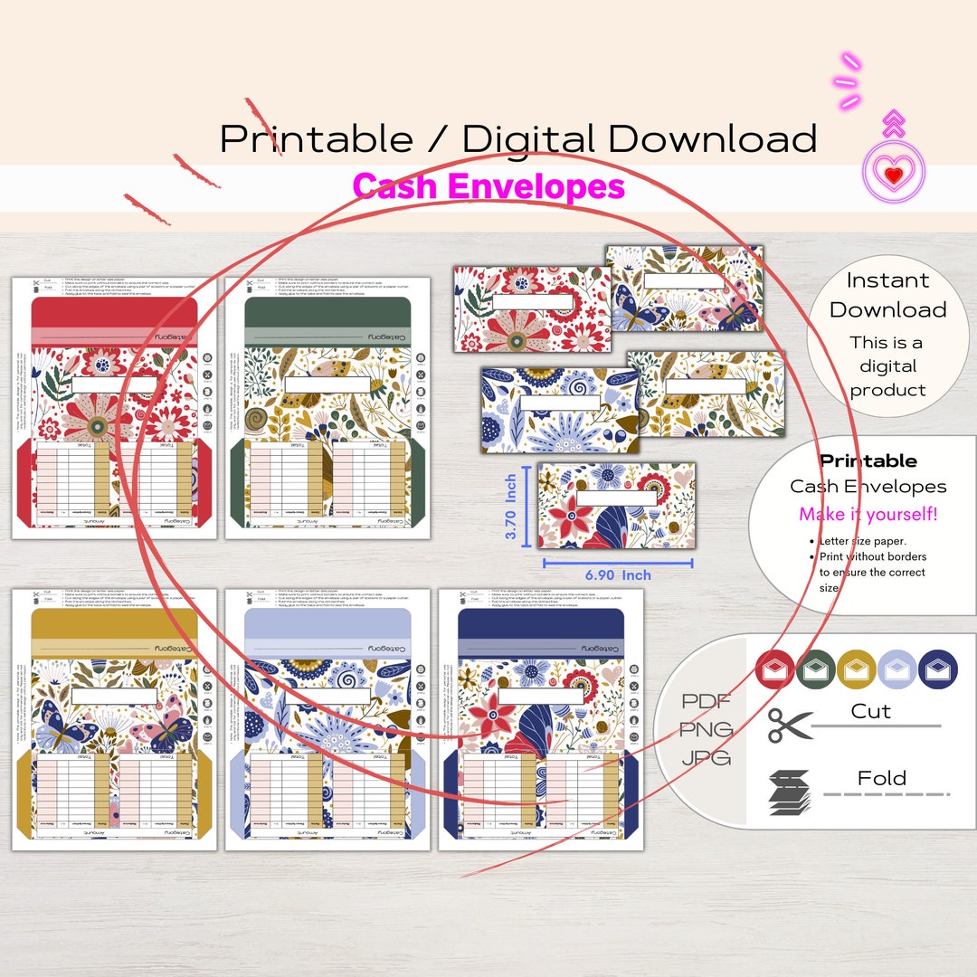 Printable Cash Envelope With Expense Tracker | Set of 5 Digital ...