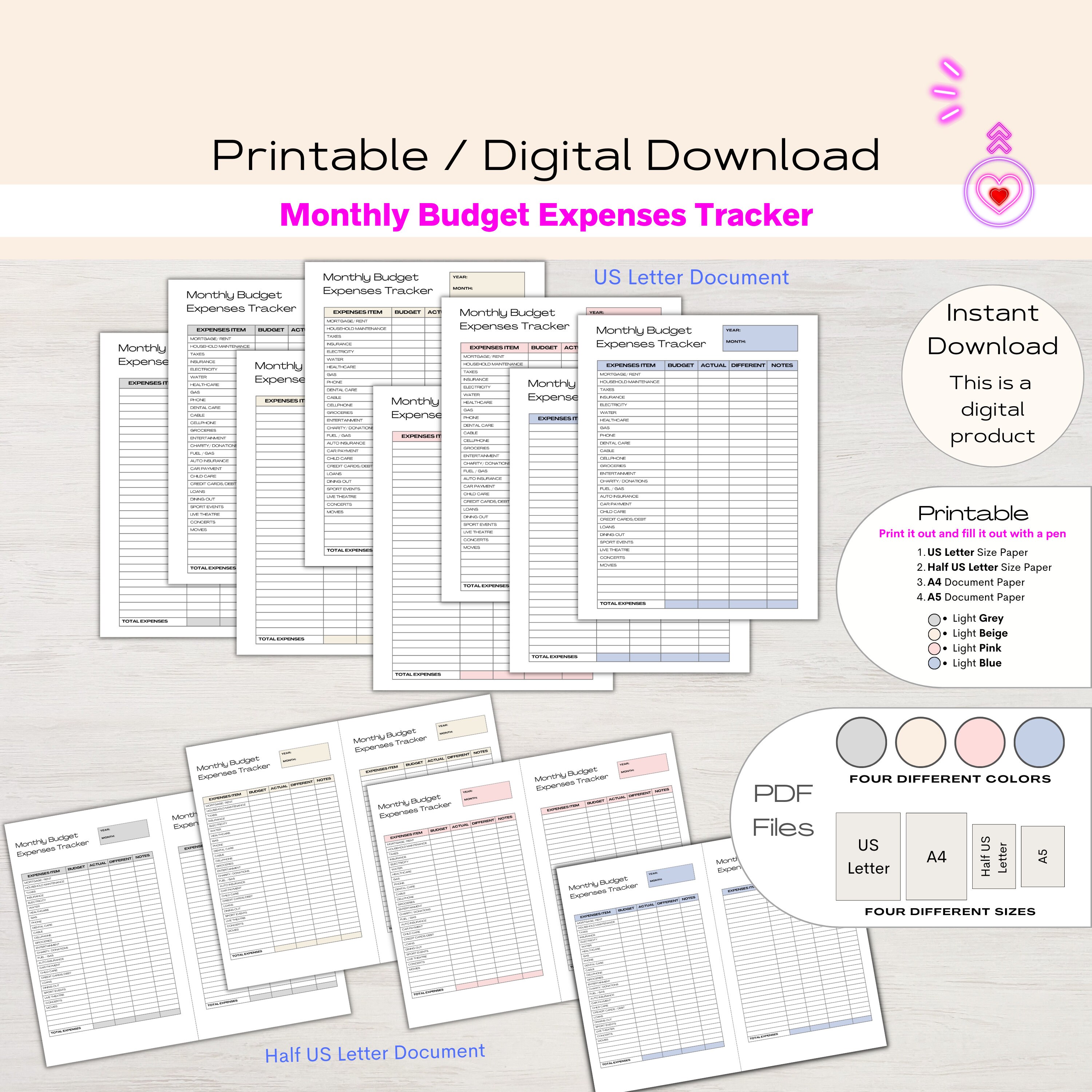 Monthly Budget Planner Printable Instant Download PDF Files Monthly ...