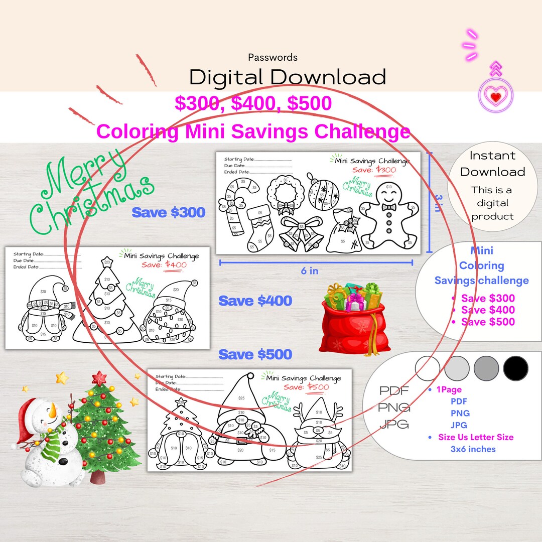 Coloring Mini Christmas Savings Challenge Low Income Savings Challenge ...