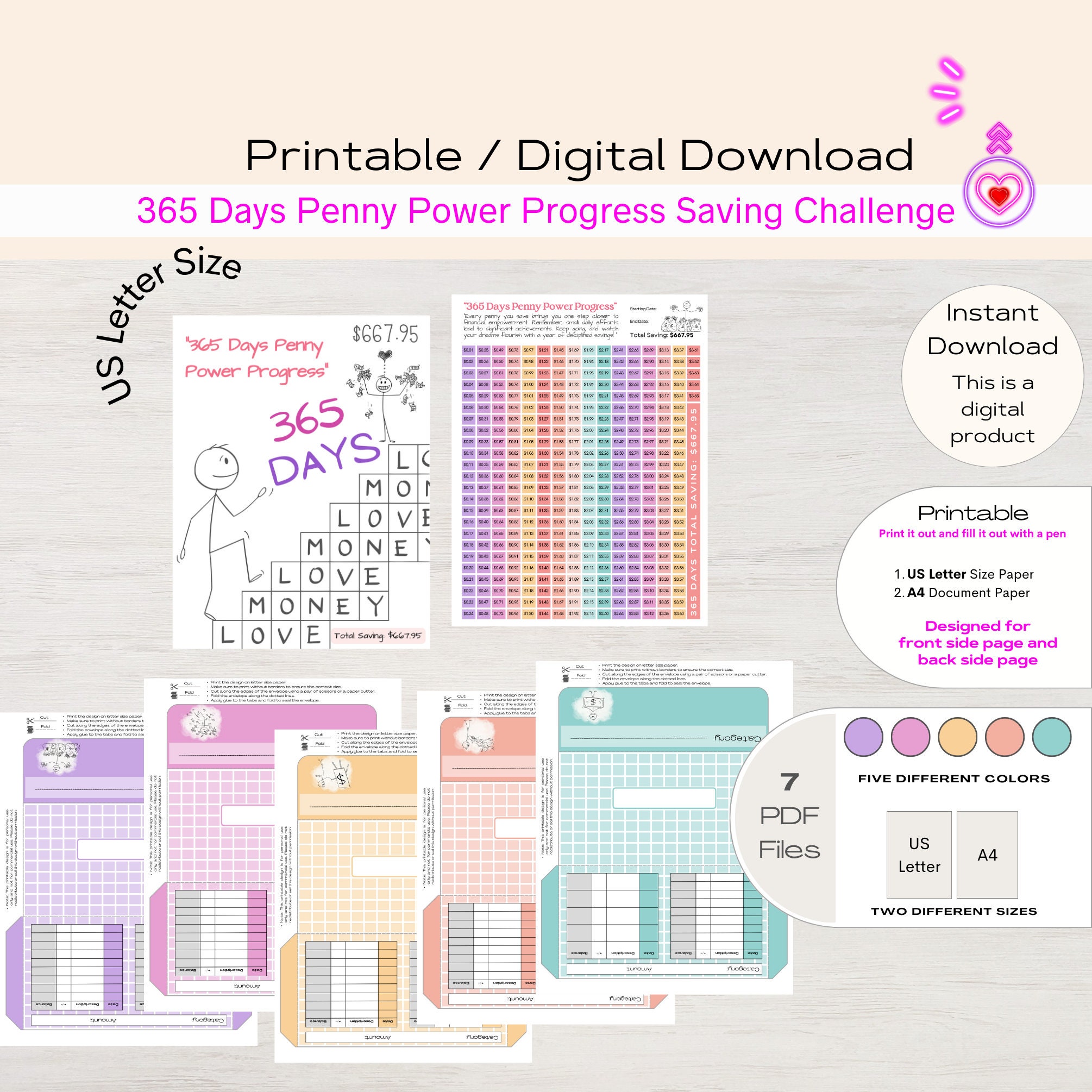 Printable 365 Day Penny Saving Chart Penny Challenge Saving Plan 1P ...