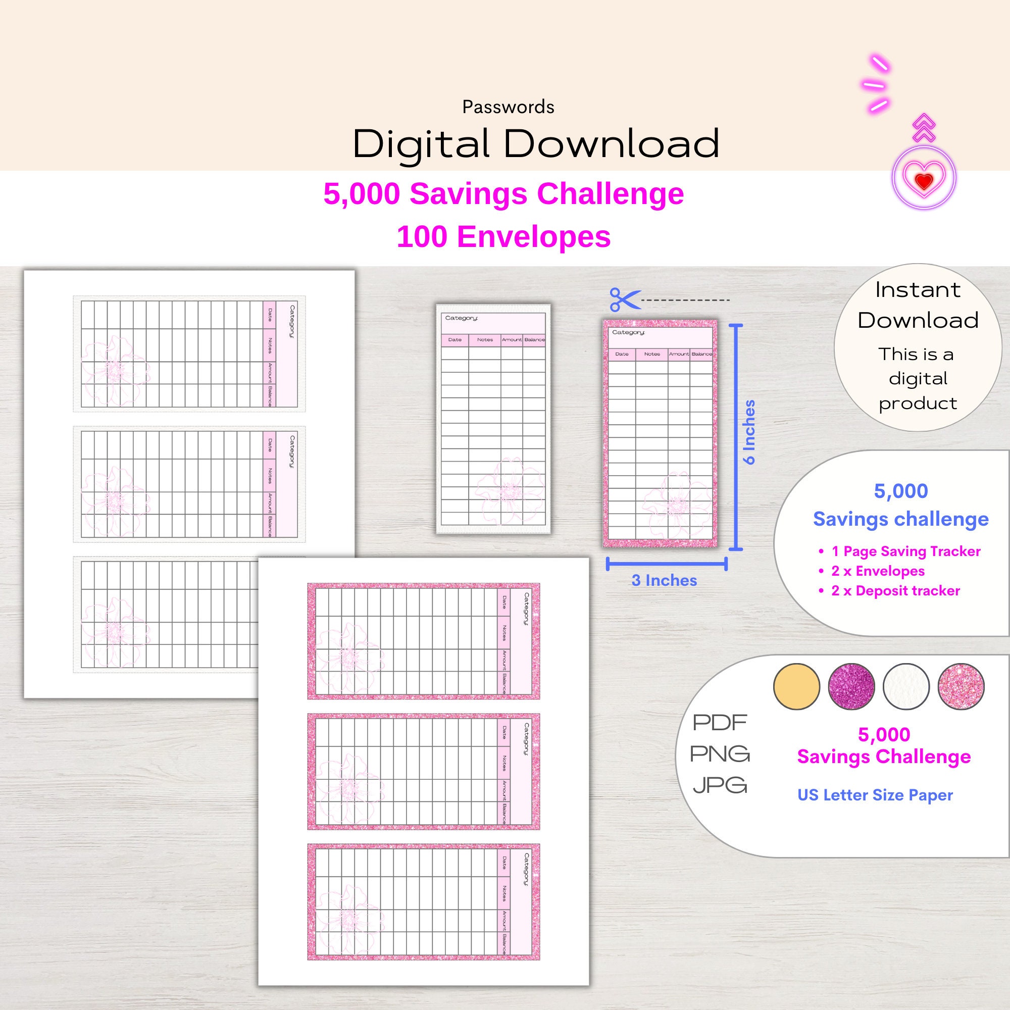 5000 Savings Challenge Printable 5050 Savings Challenge 100 Envelope ...