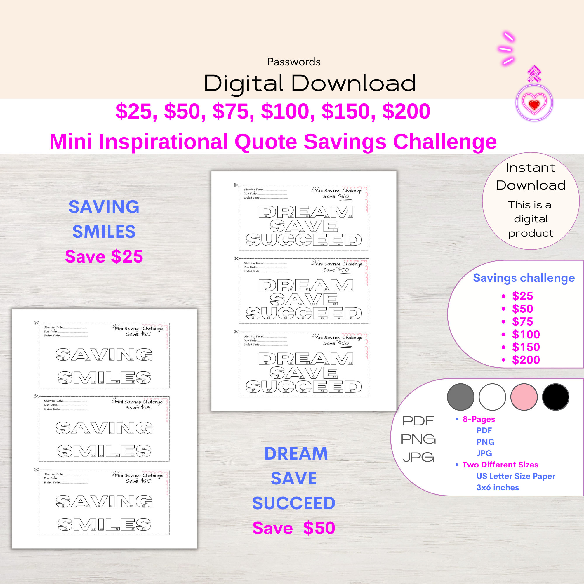 Coloring Savings Challenge Bundle A6 Sized Mini Savings Challenge ...