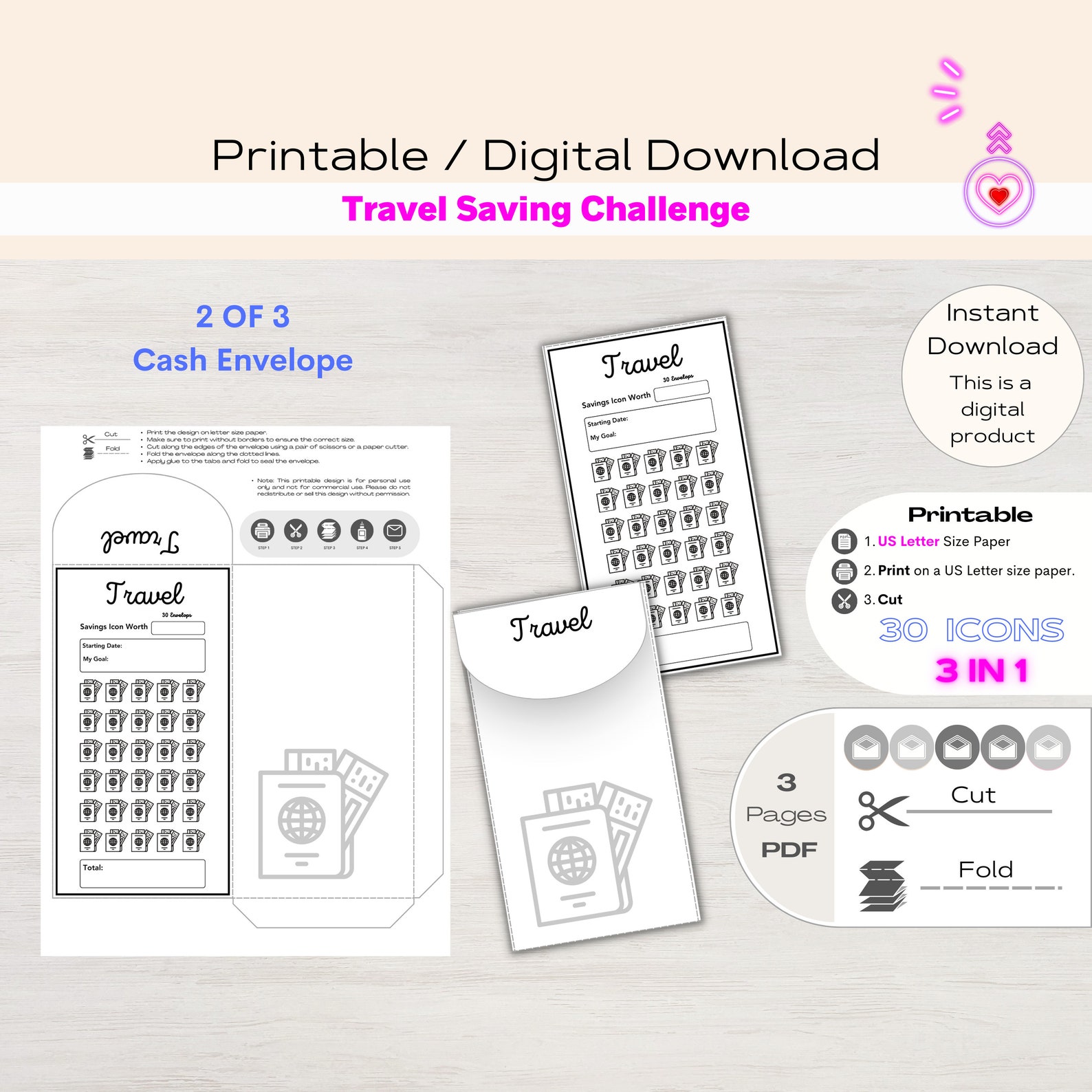 Travel Printable Savings Challenge Bundle Summer Savings Challenge ...