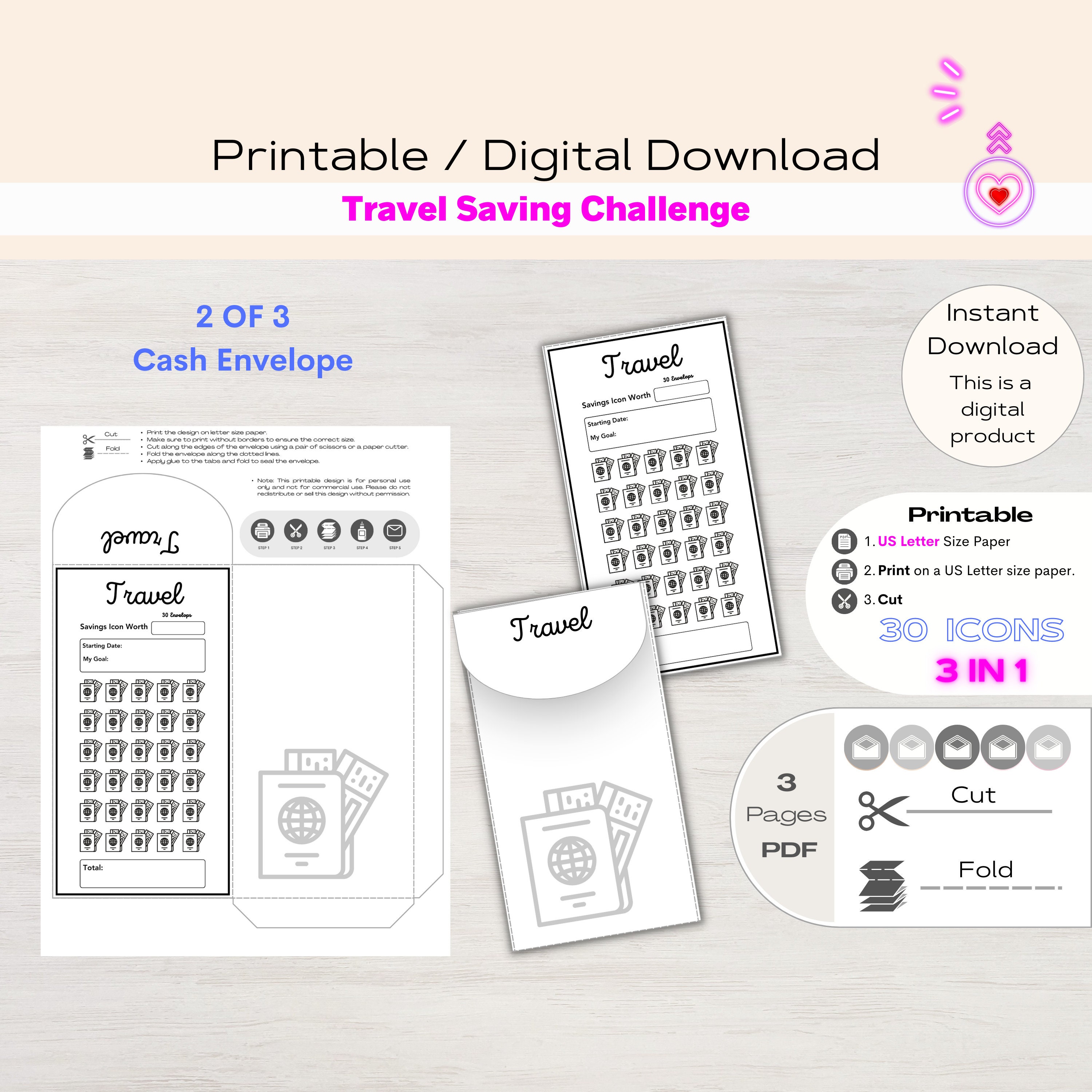Travel Printable Savings Challenge Bundle Summer Savings Challenge ...