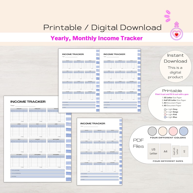 Yearly Income Budget Overview Paycheck Budget Printable Personal Budget ...