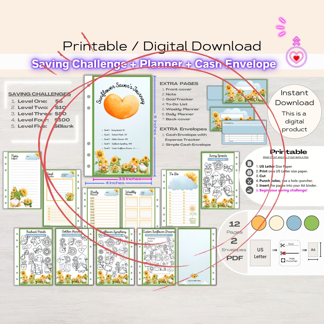 Monthly Savings Challenge Trackers and Cash Envelopes A6 Mini Savings ...