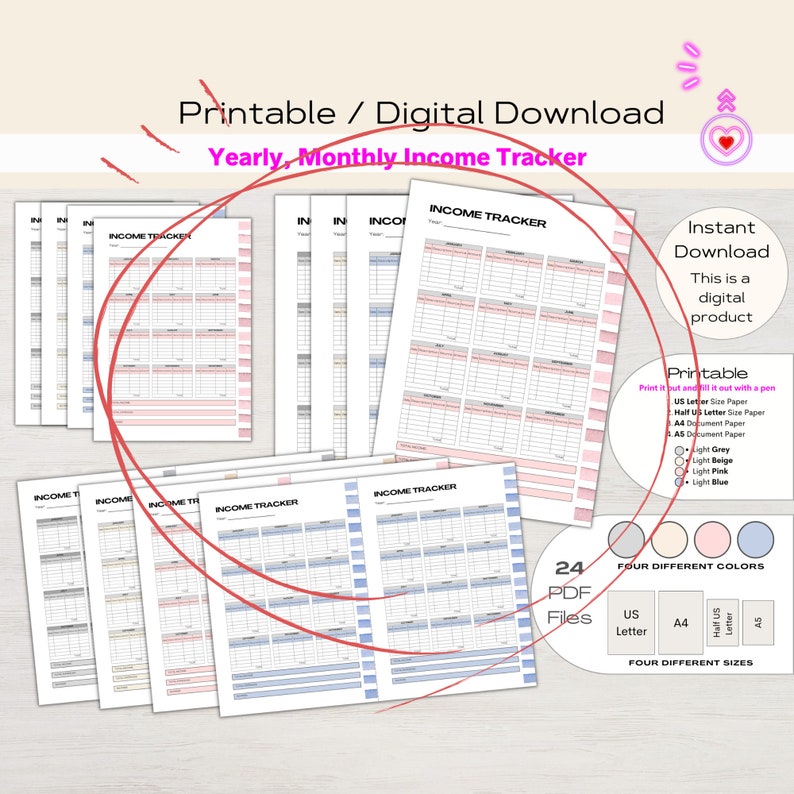 Yearly Income Budget Overview Paycheck Budget Printable Personal Budget ...