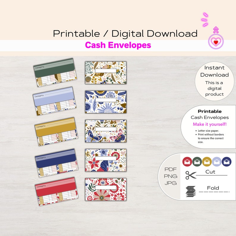 Printable Cash Envelope With Expense Tracker | Set of 5 Digital ...