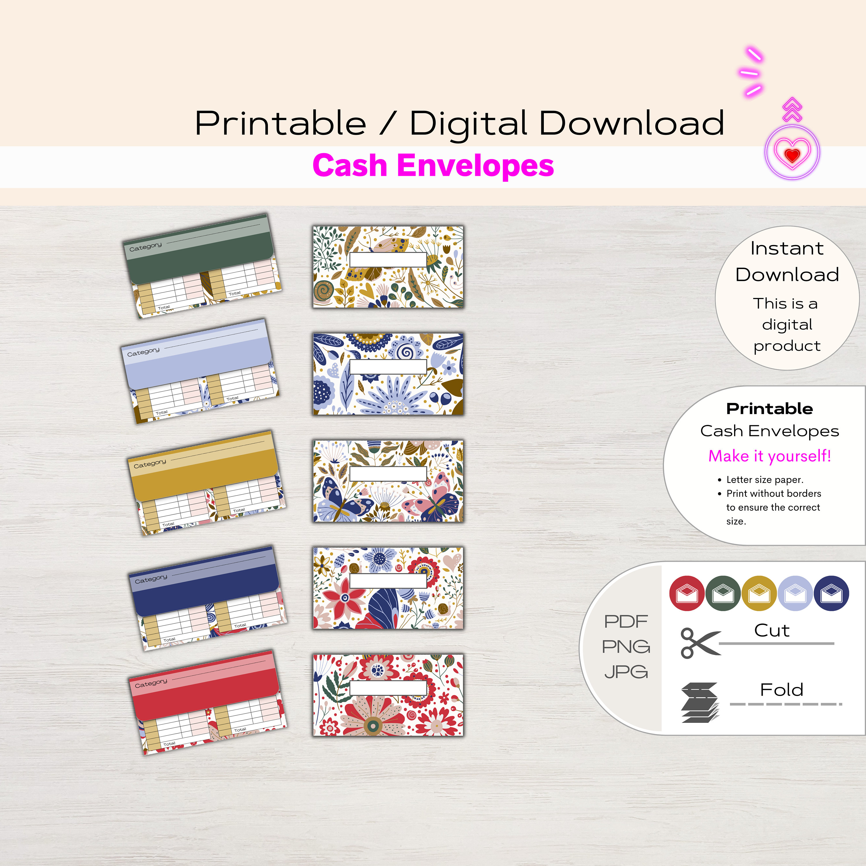 Printable Cash Envelope With Expense Tracker | Set of 5 Digital ...