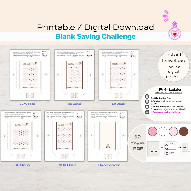 Blank Saving Challenges Printable Savings Challenge Bundle of 26 Week ...