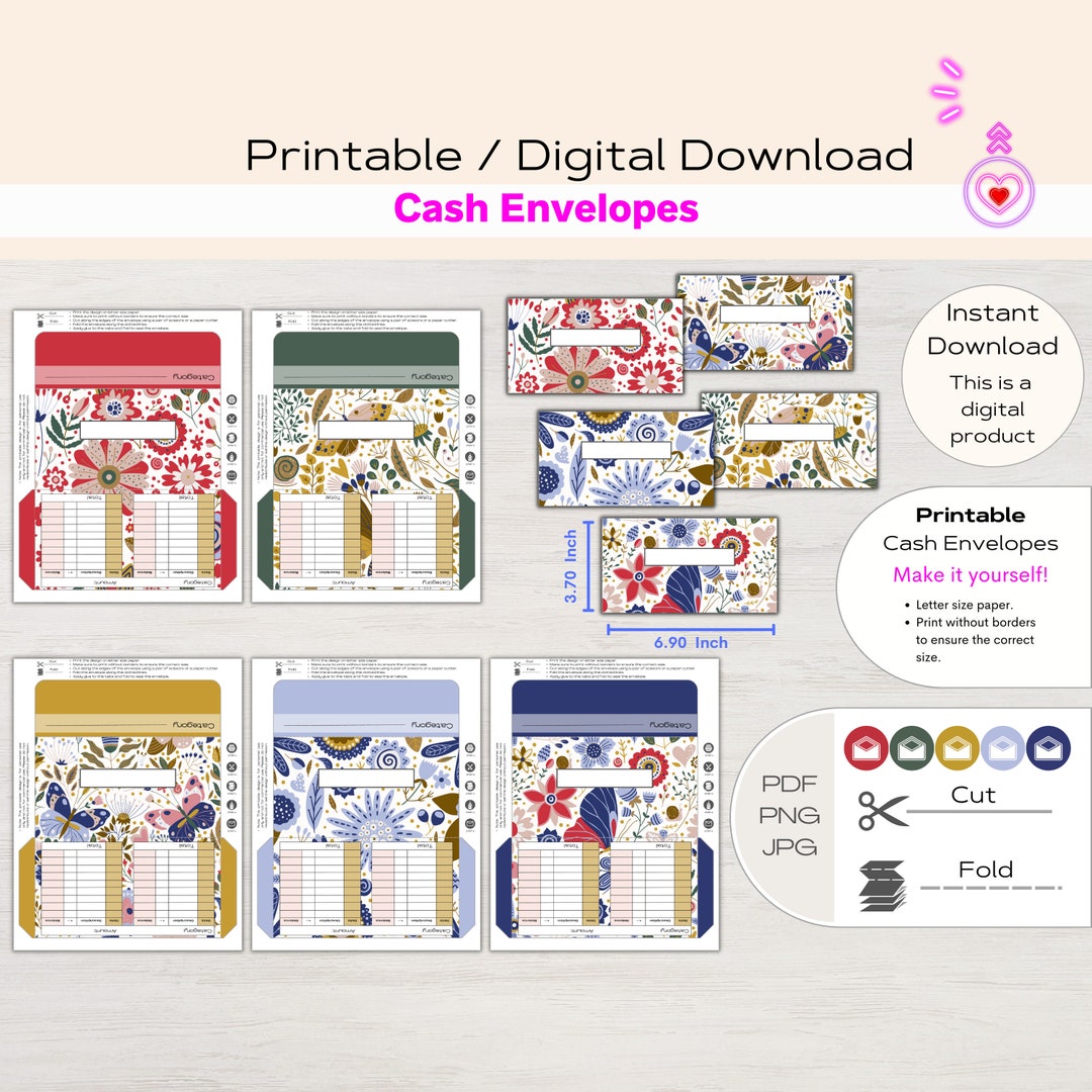Printable Cash Envelope With Expense Tracker Set of 5 - Etsy