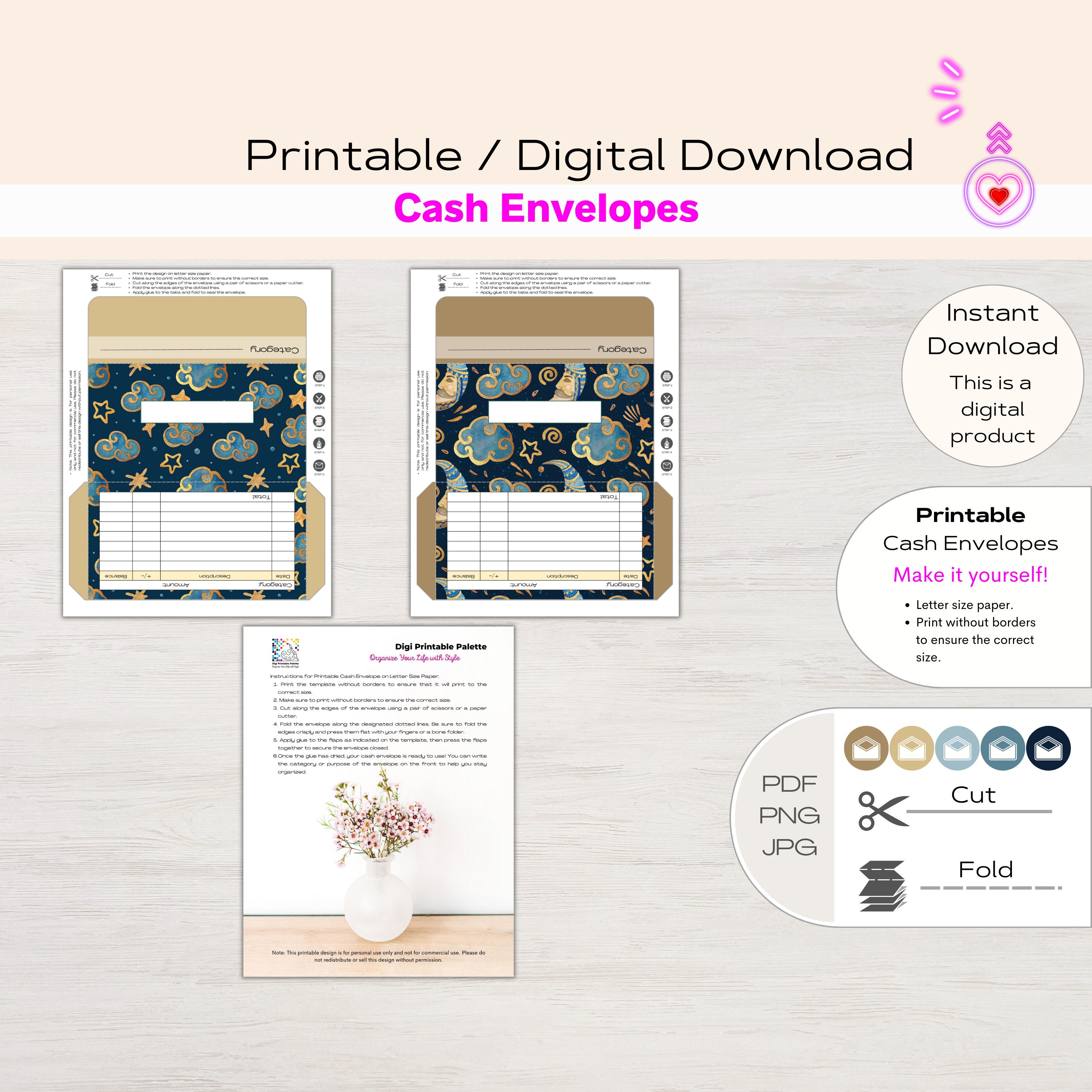 Cash Envelopes Printable With Expense Tracker| Envelope Template ...
