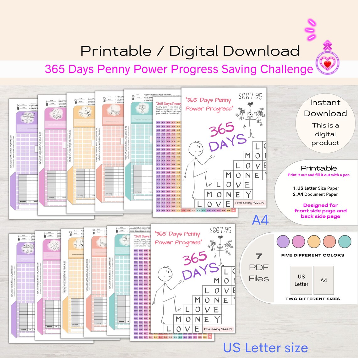 Printable 365 Day Penny Saving Chart Penny Challenge Saving Plan 1P ...