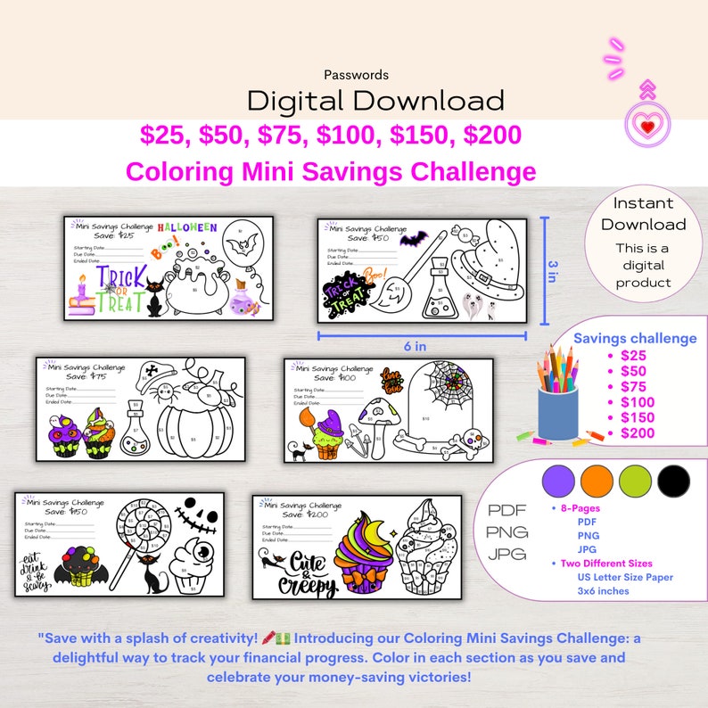 Halloween Savings Challenge Bundle Printable A6 Mini Savings Tracker ...