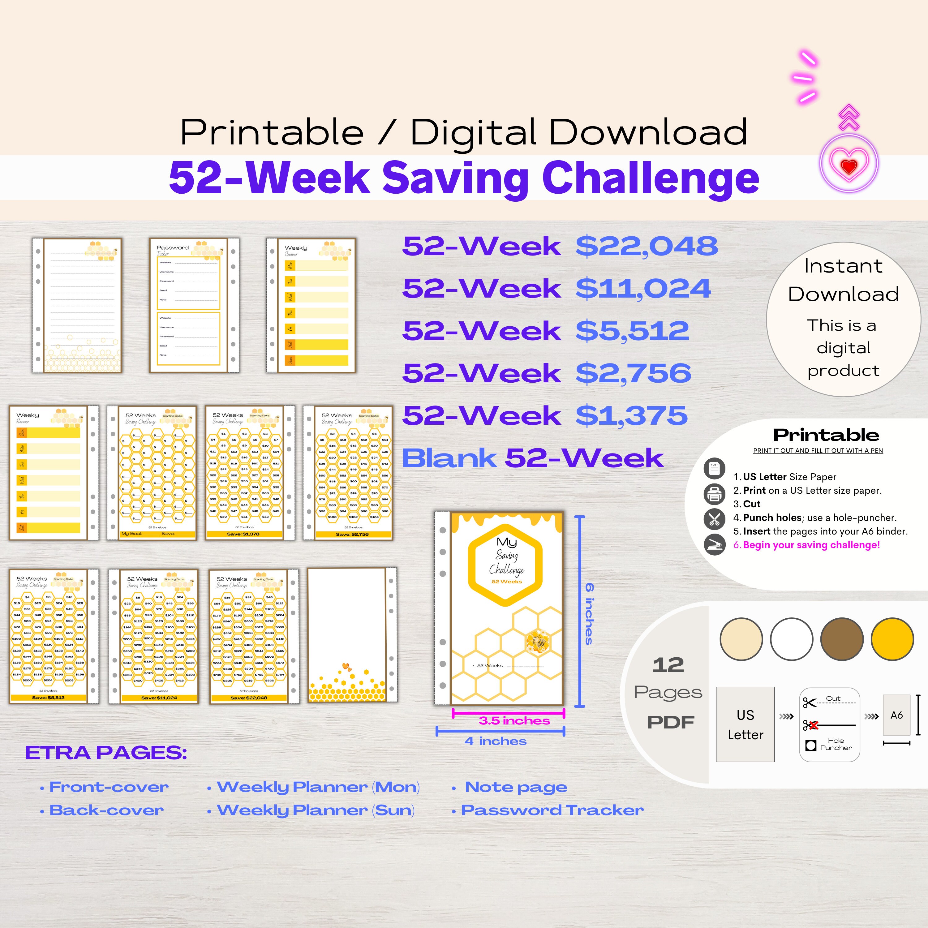 52 Week Money Savings Challenge Savings Challenge Trackers - Etsy