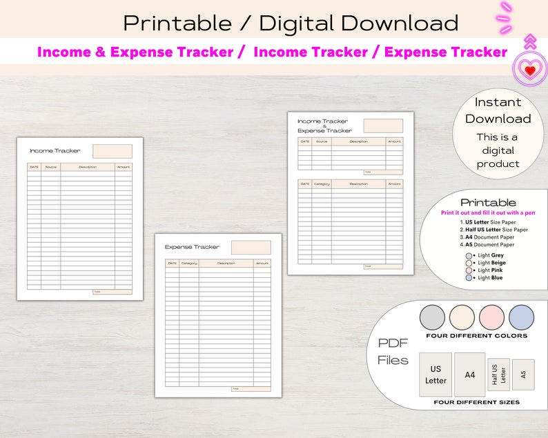 Printable Income and Expense Tracker | Expense Tracker | Income Tracker ...