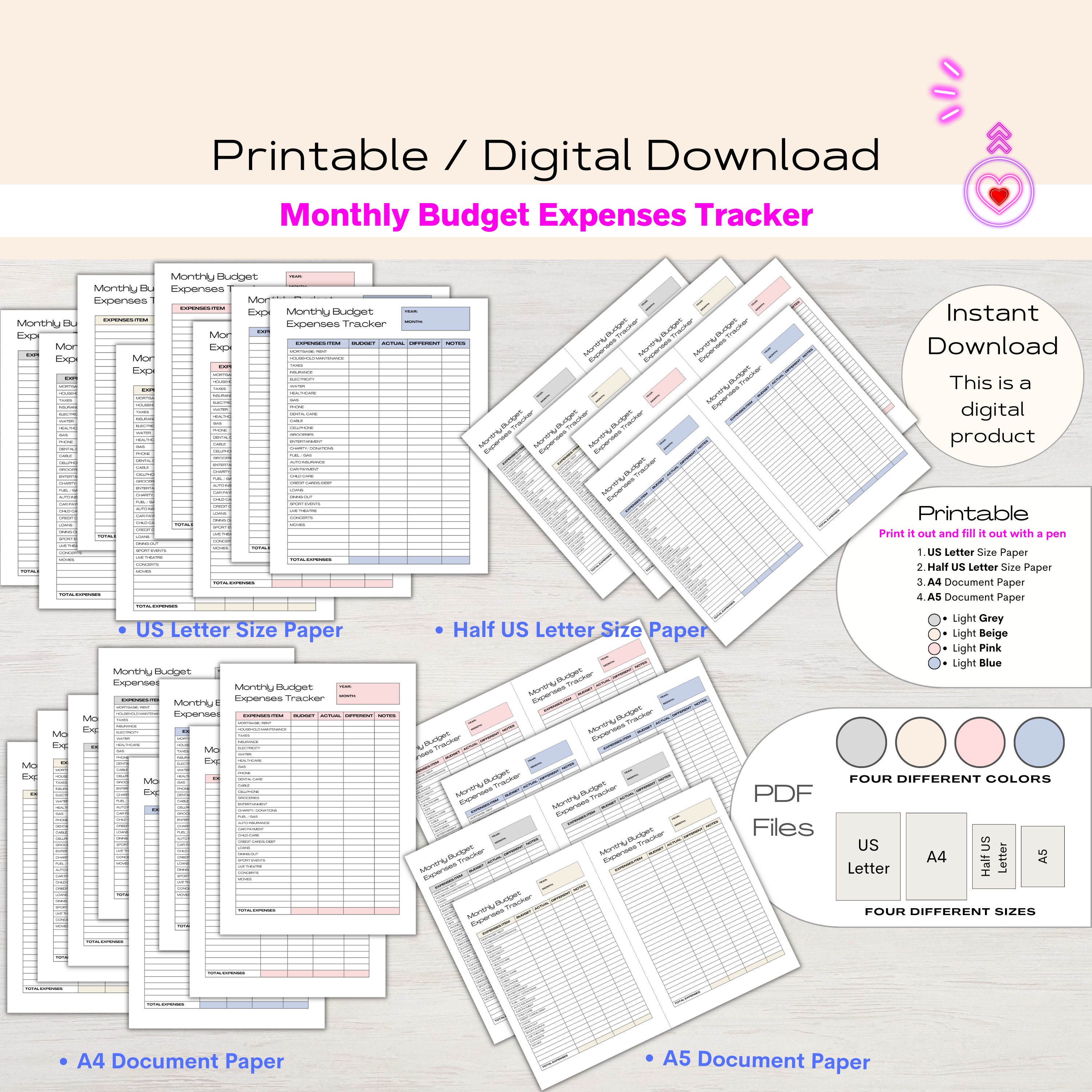 Monthly Budget Planner Printable Instant Download PDF Files Monthly ...