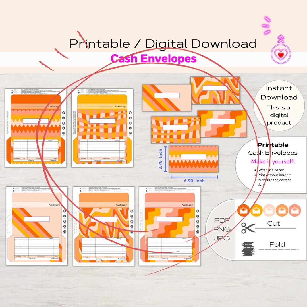 Printable Cash Envelope With Transaction Tracker| Set of 5 Cash ...