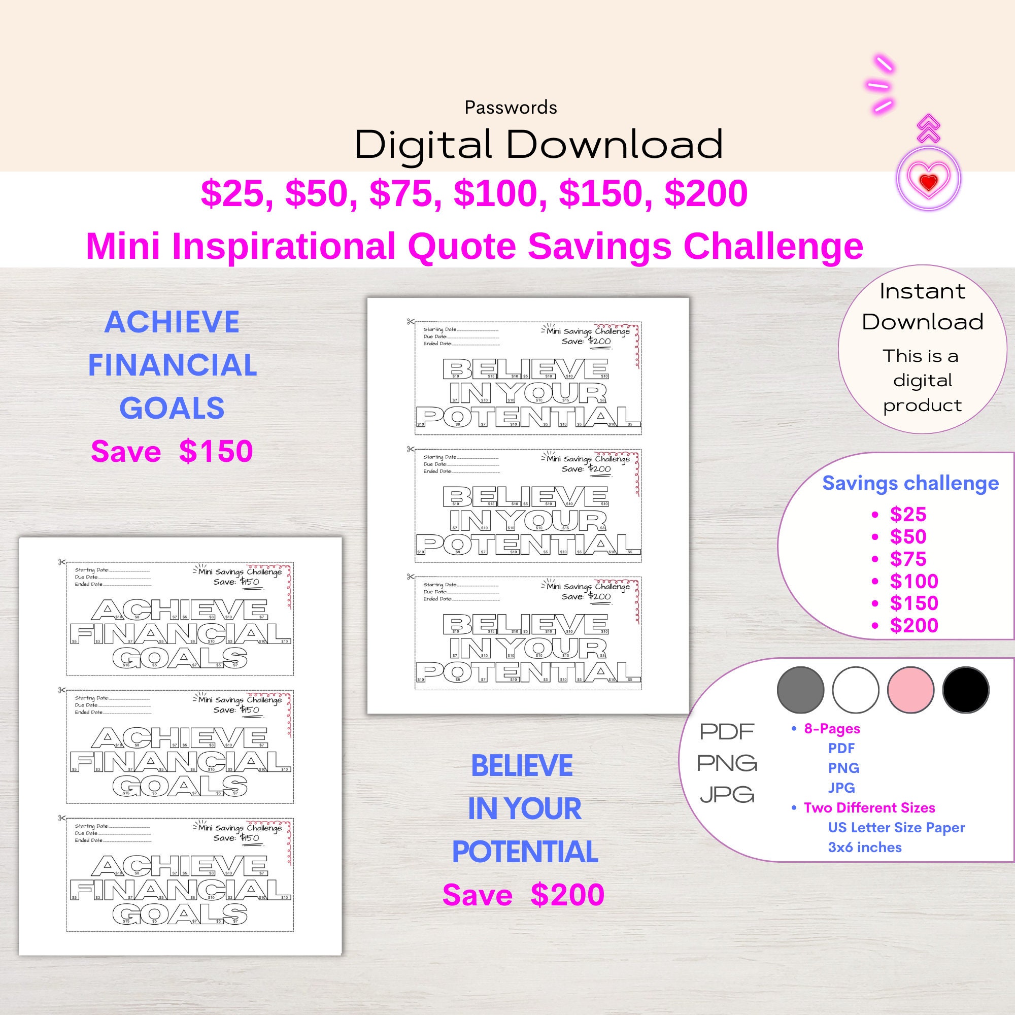 Coloring Savings Challenge Bundle A6 Sized Mini Savings Challenge ...
