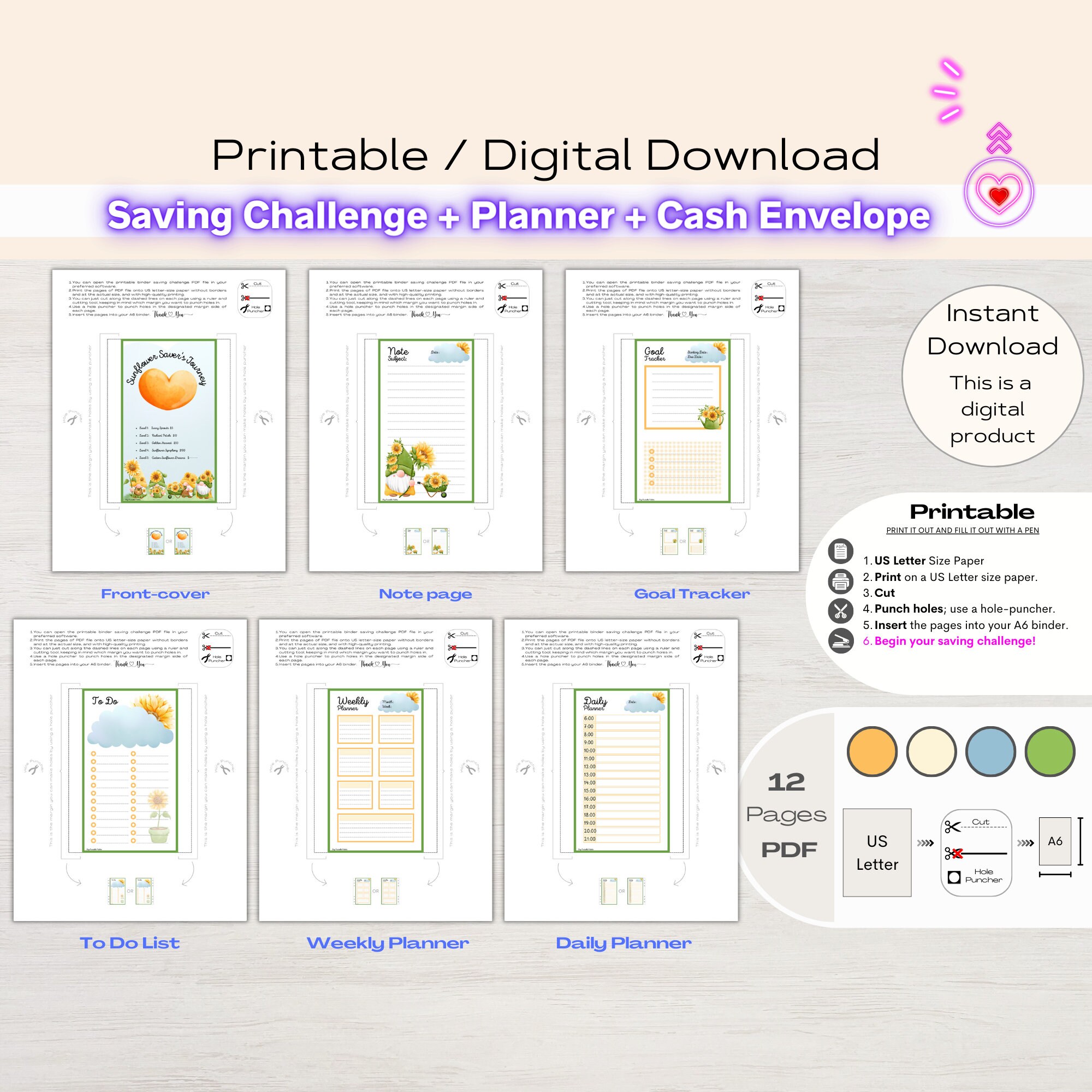 Monthly Savings Challenge Trackers and Cash Envelopes A6 Mini Savings ...