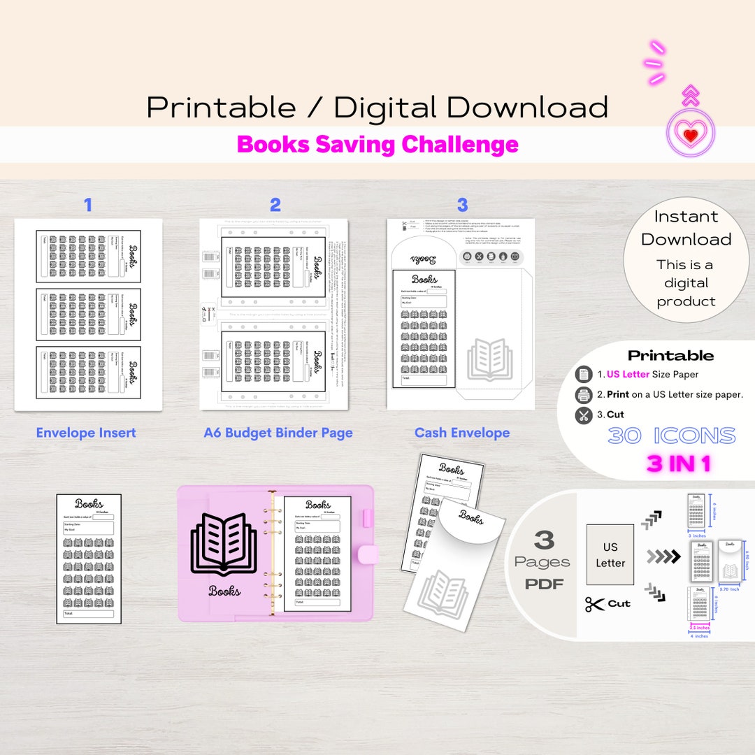 Books Savings Challenge Printable Low Income A6 Budget - Etsy