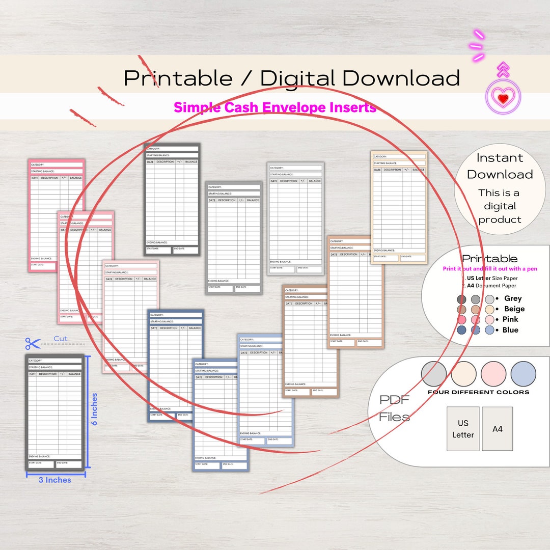Expense Tracker Cash Envelope Inserts Printable Cash Trackers Budgeting ...