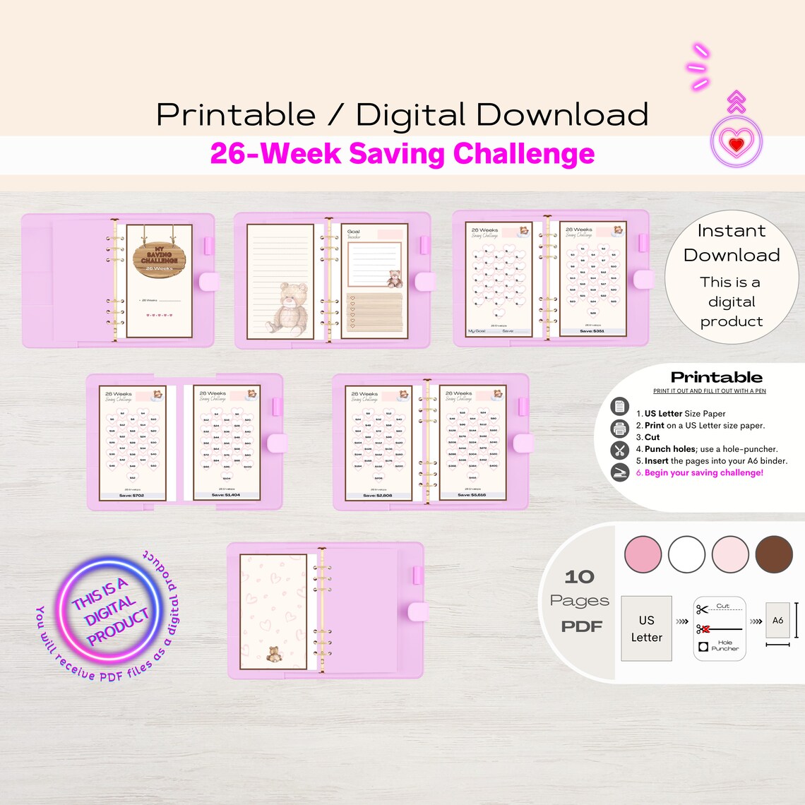 26 Week Savings Challenge Printable | US Letter Size Digital Download ...