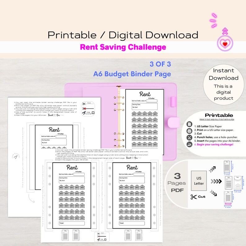 Rent Mini Savings Challenge Printable Savings Challenge Bundle A6 ...