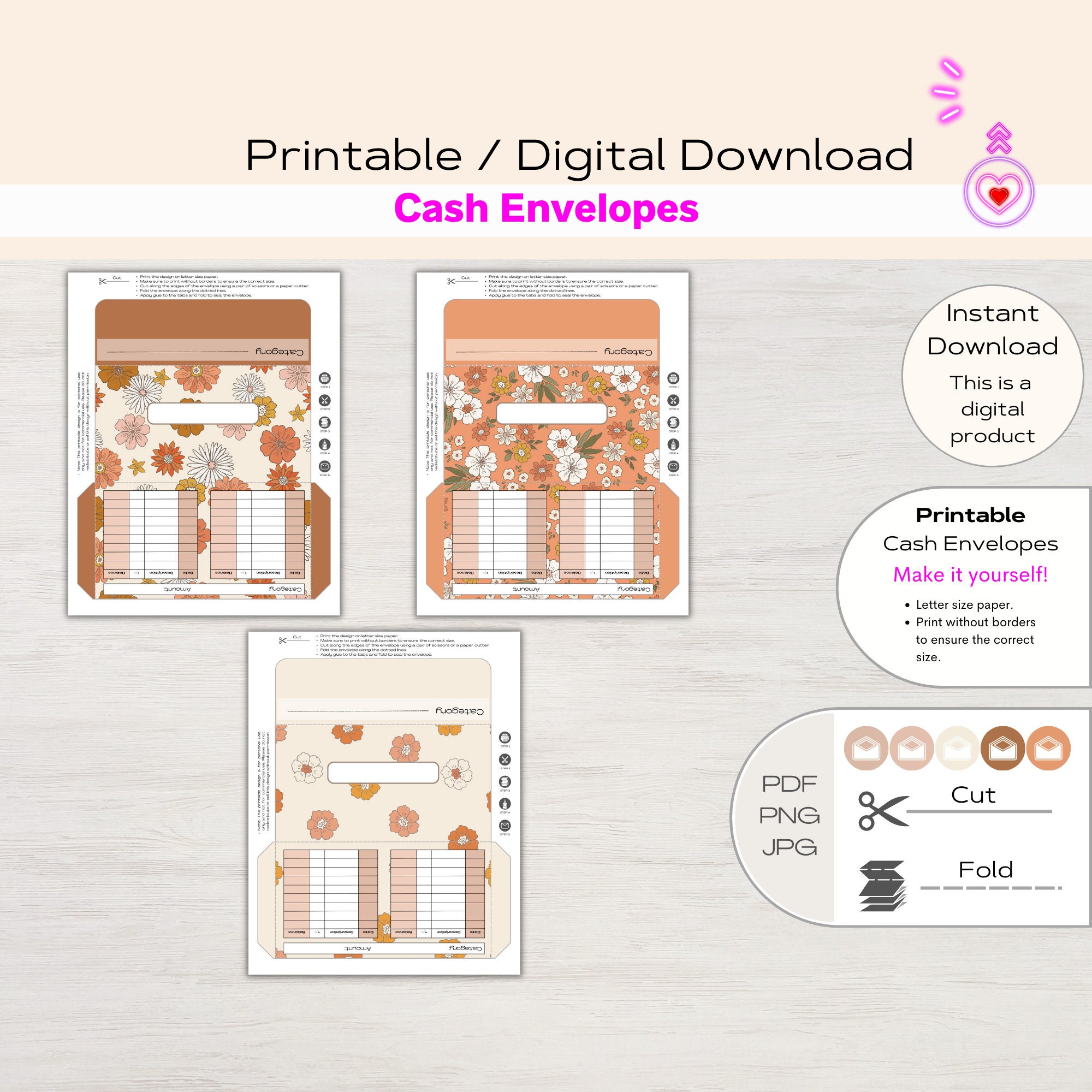 Printable Cash Envelope Cash Envelope Tracker Spending Tracker Set of 5 ...