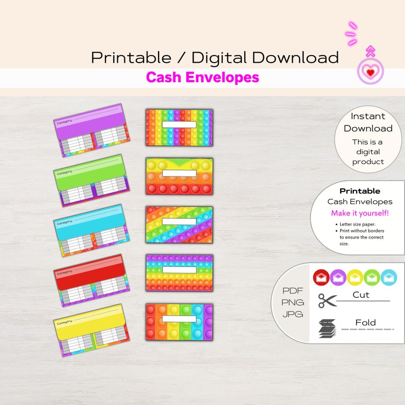 Printable Cash Envelopes With Transaction Tracker/ Set of 5 Money ...