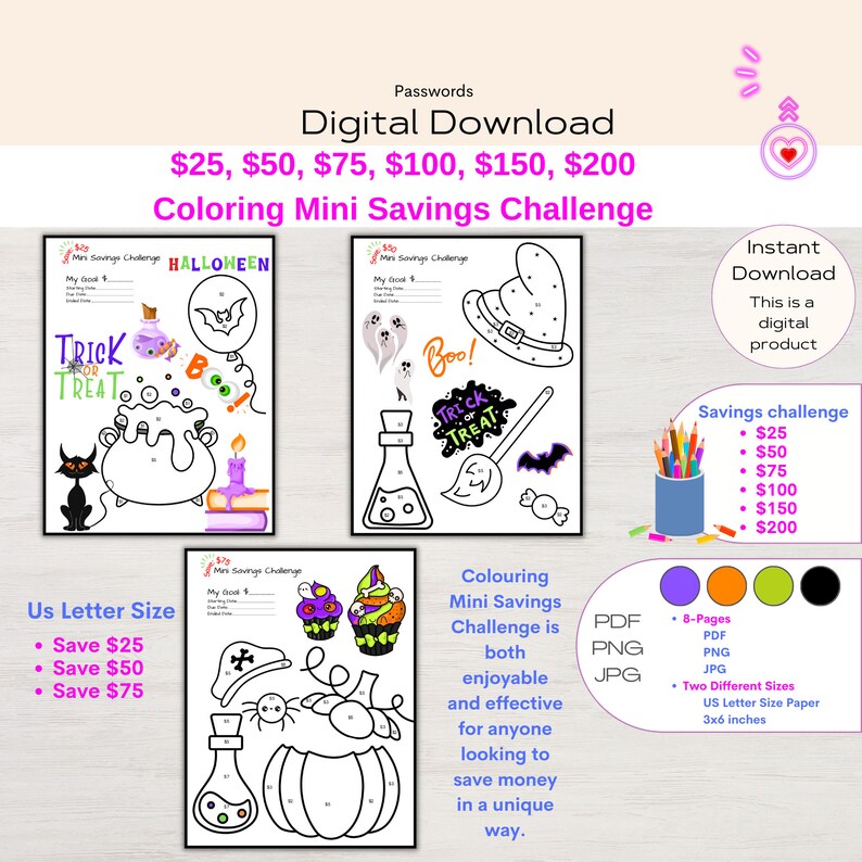 Halloween Savings Challenge Bundle Printable A6 Mini Savings Tracker ...