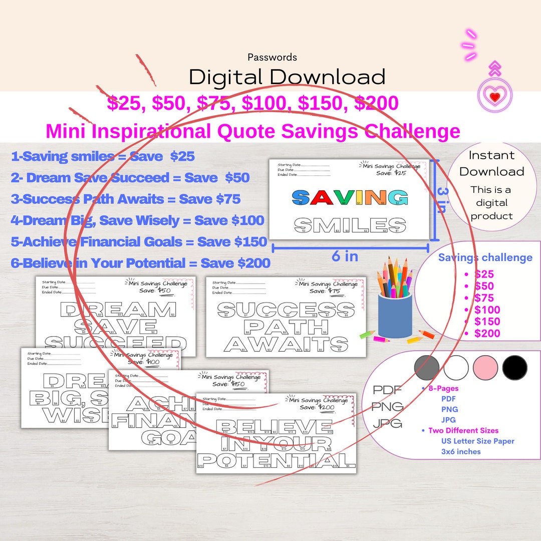 Coloring Savings Challenge Bundle A6 Sized Mini Savings Challenge ...