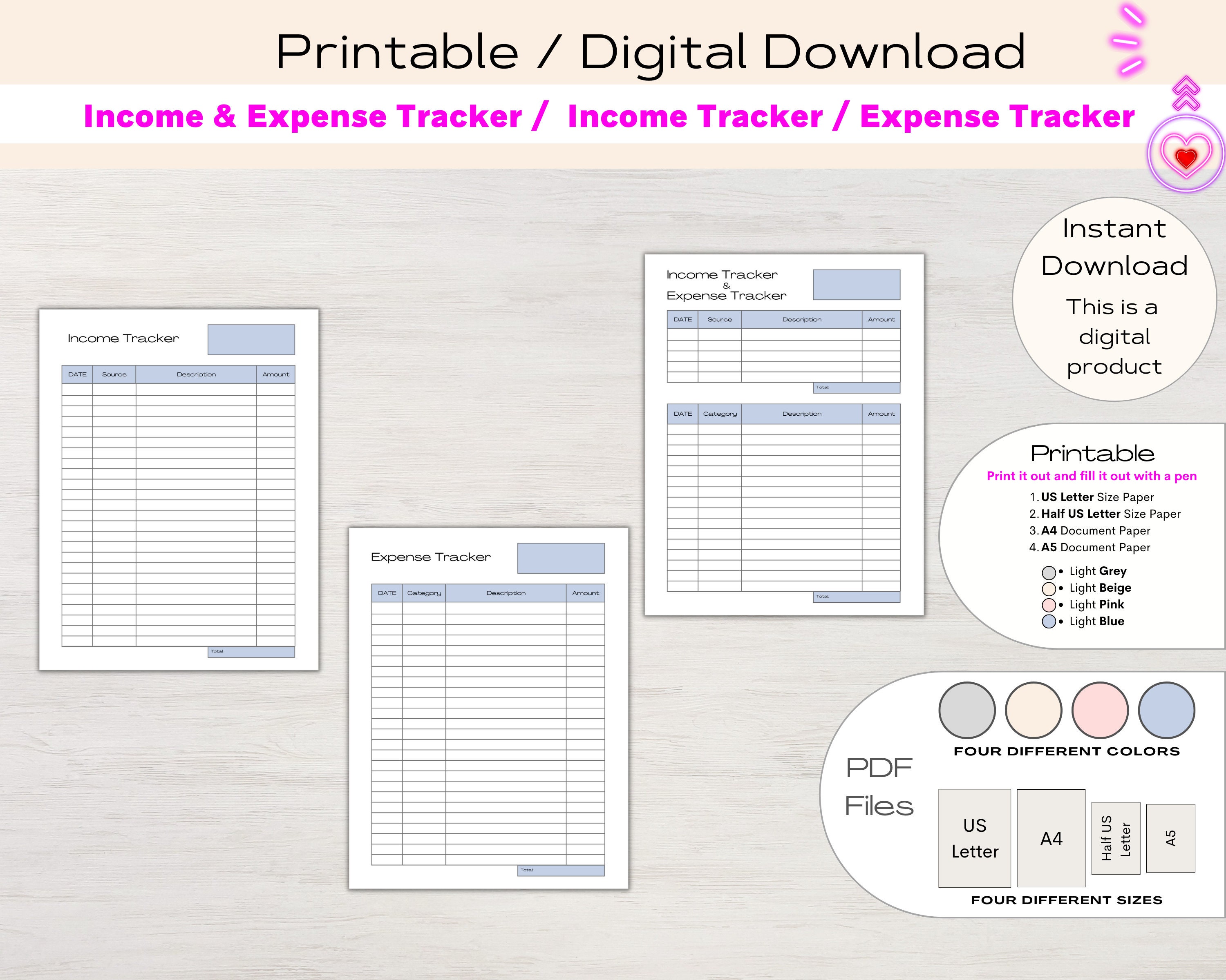 Printable Income and Expense Tracker | Expense Tracker | Income Tracker ...