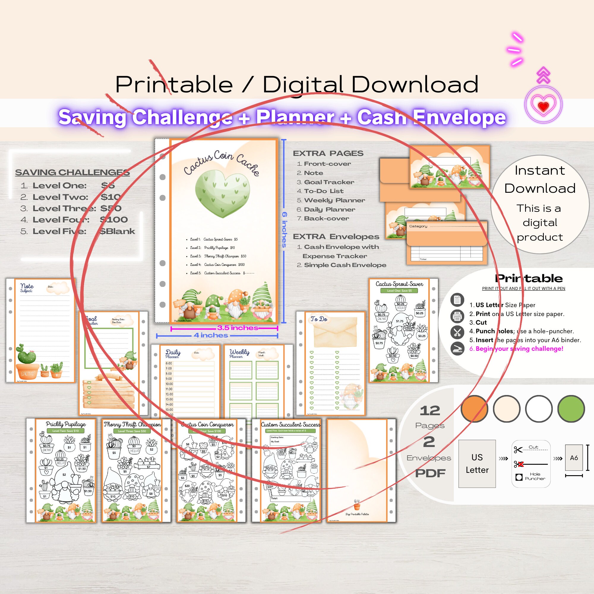 Savings Challenge Printable A6 Mini Savings Challenge Bundle Envelope ...