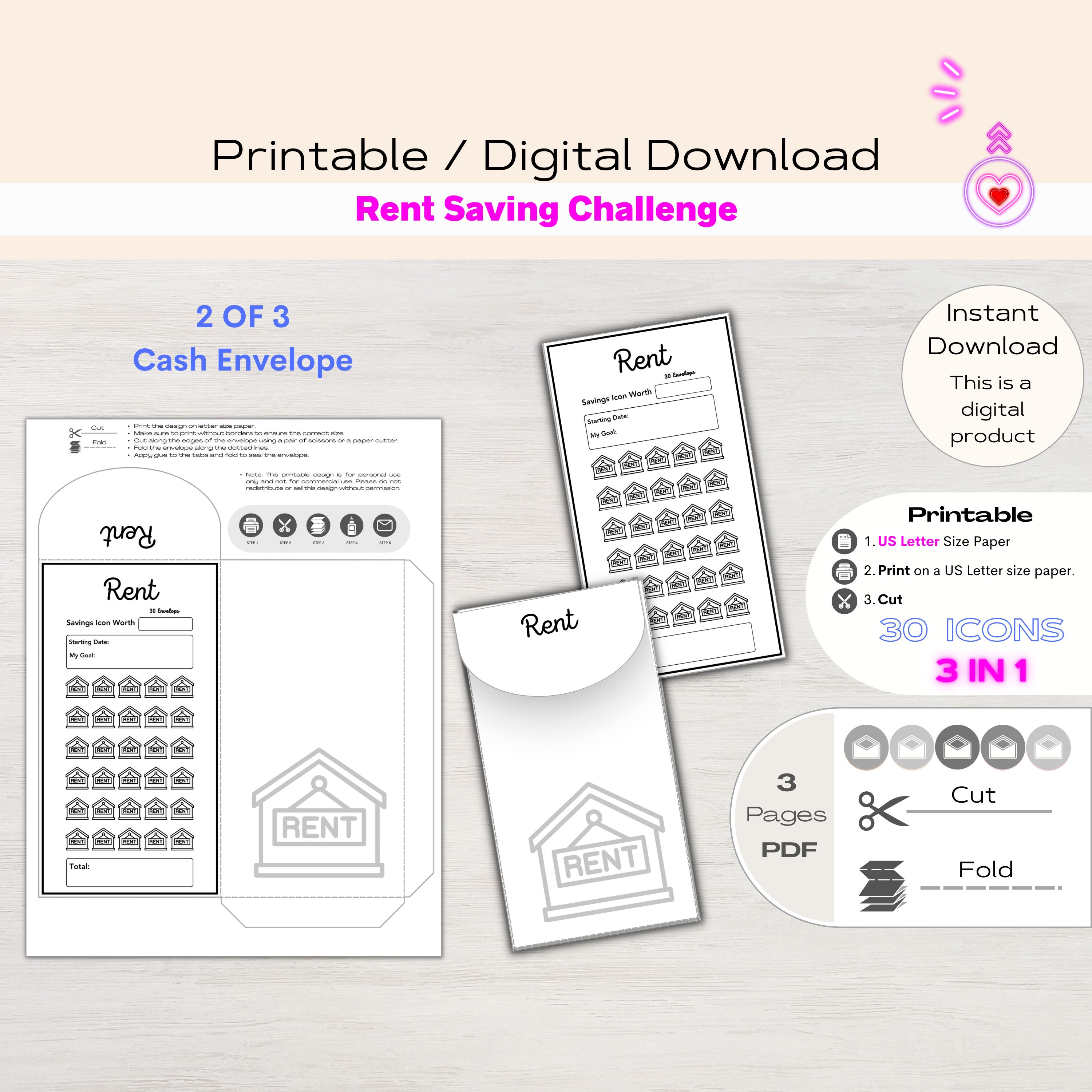 Rent Mini Savings Challenge Printable Savings Challenge Bundle A6 ...