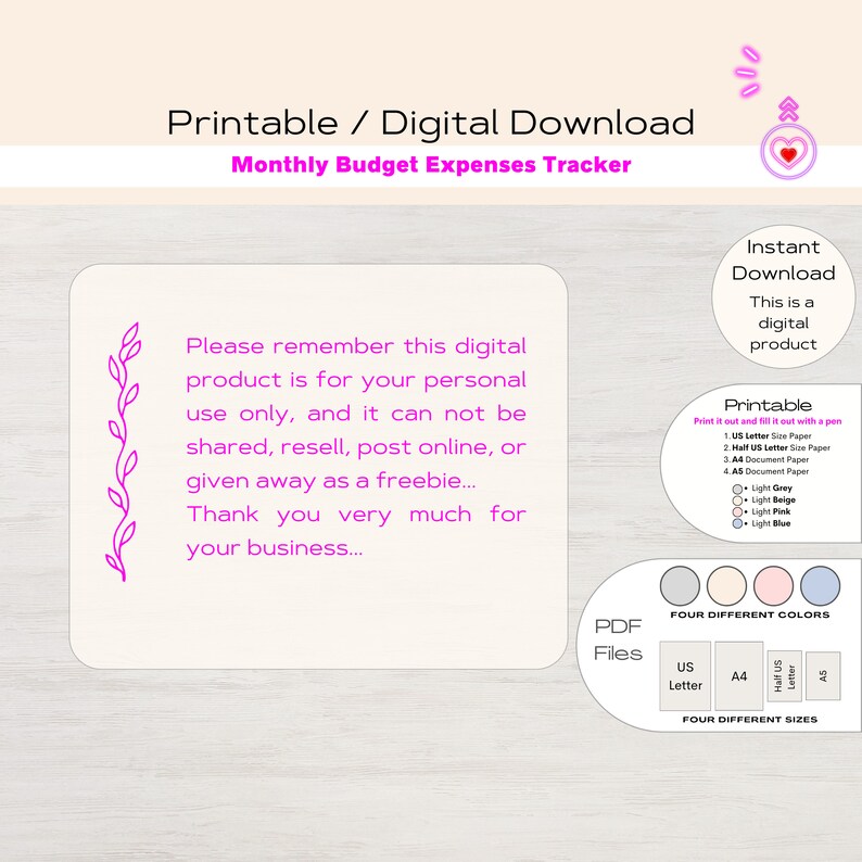 Monthly Budget Planner Printable | Instant Download PDF Files Monthly ...