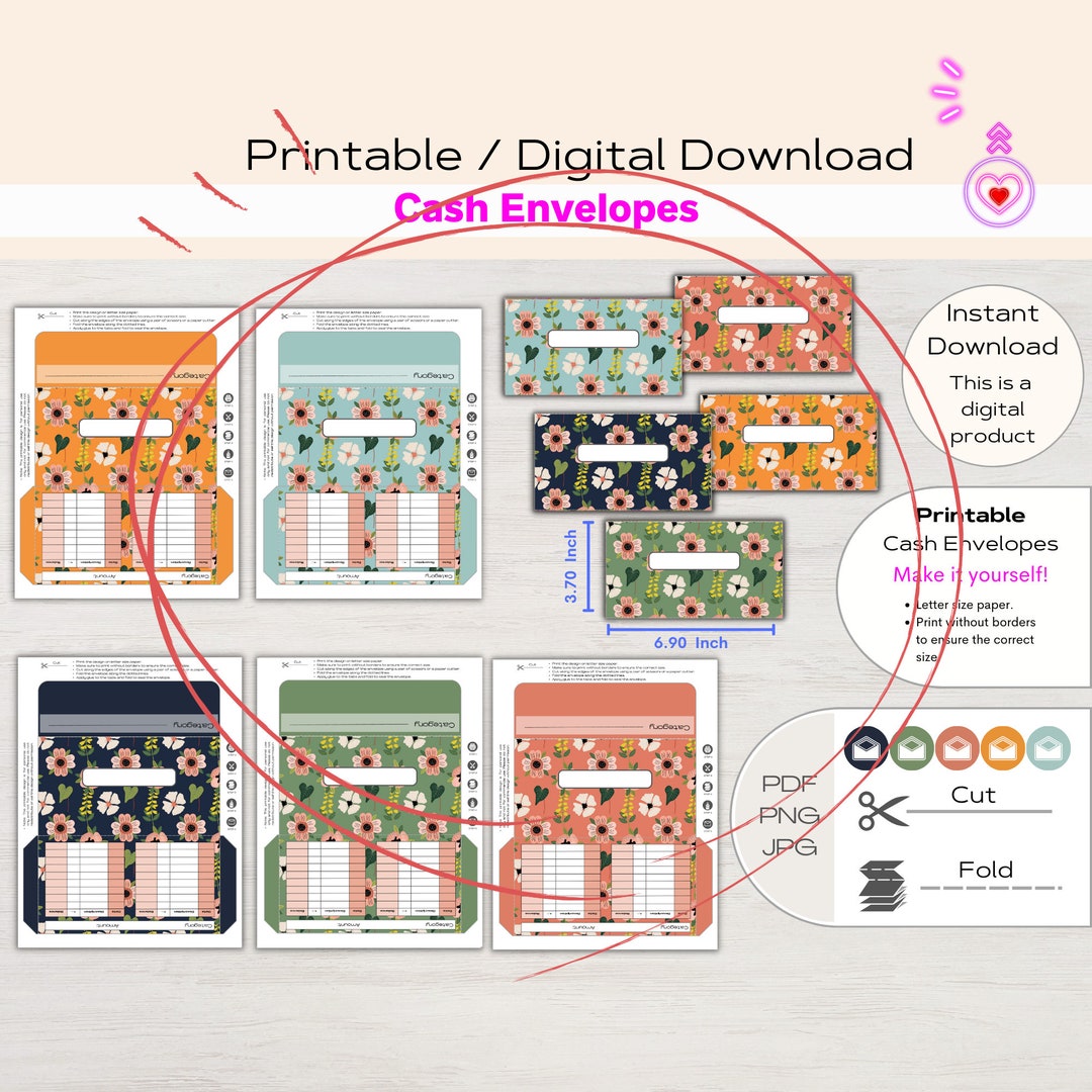 Floral Cash Envelopes With Expense Tracker (printable PDF) - Etsy