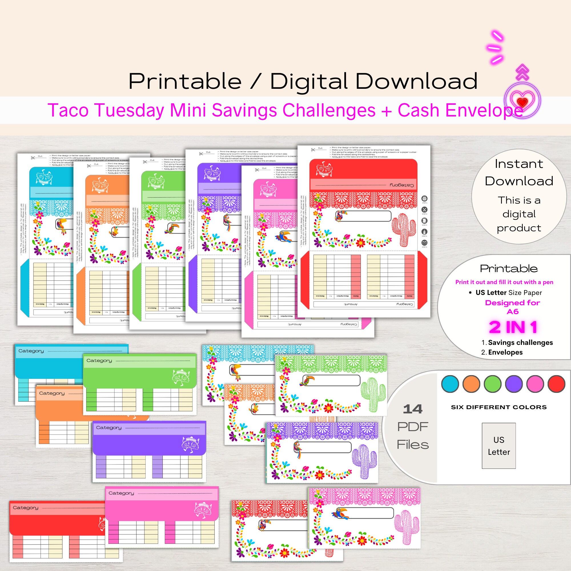 Mini Savings Challenges Taco Tuesday Printable Pdf A6 Trio Saving ...