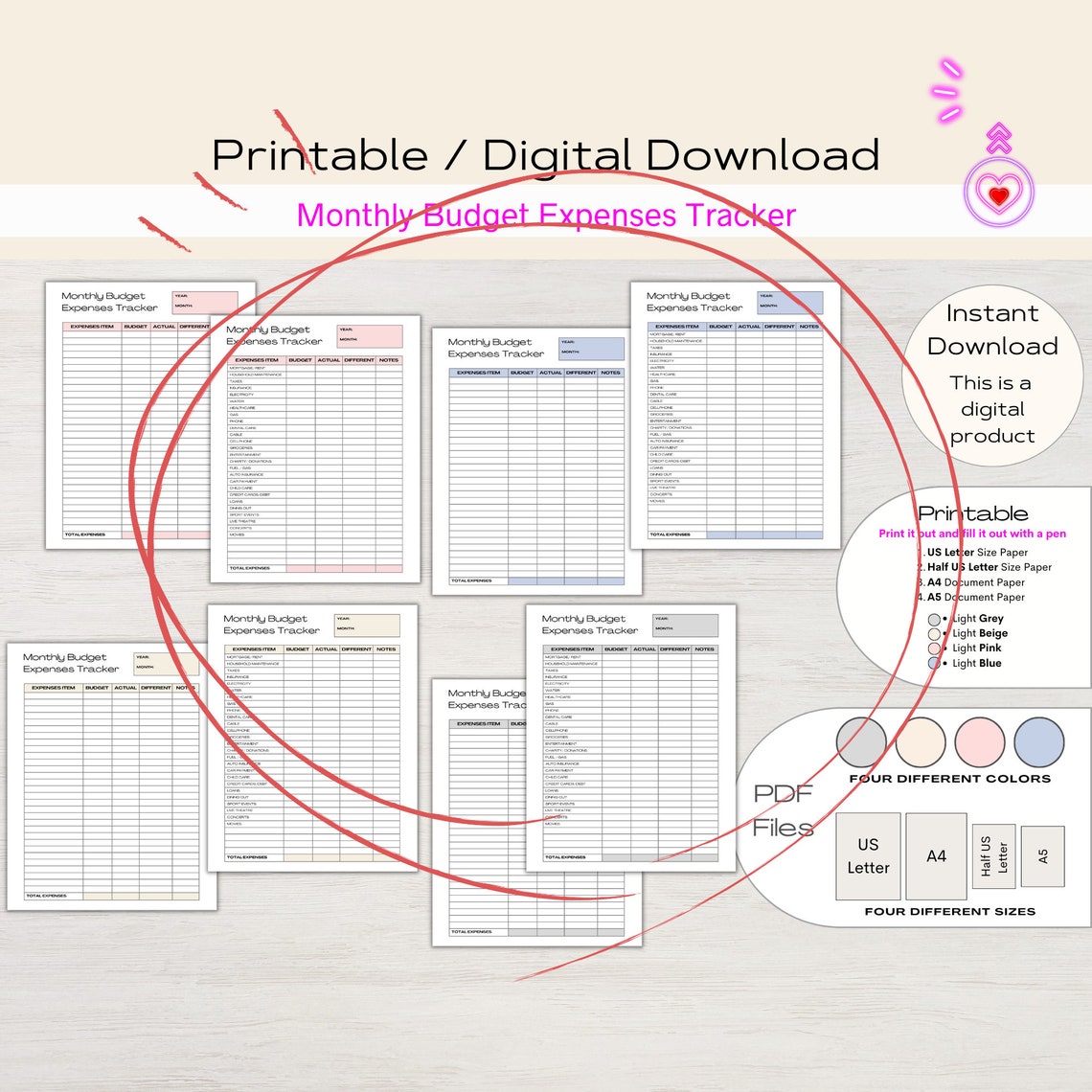 Monthly Budget Planner Printable Instant Download PDF Files Monthly ...