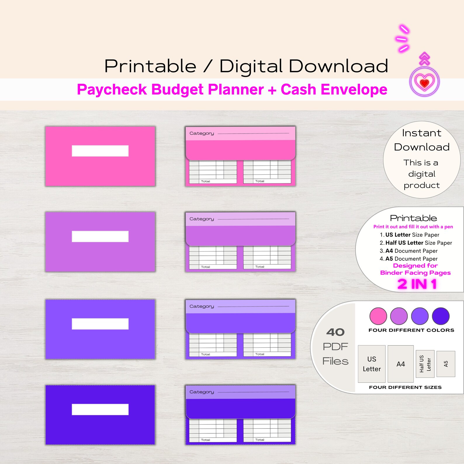 Monthly Budget Planner Pink Budget Planner Printable - PDF Bi Weekly ...
