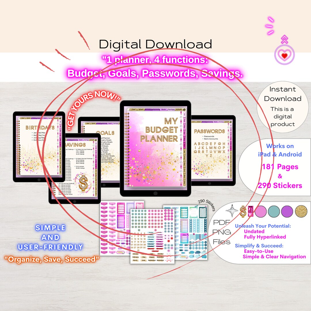 Pink Undated Budget Planner Digital Budget Planner Budget Planner iPad ...