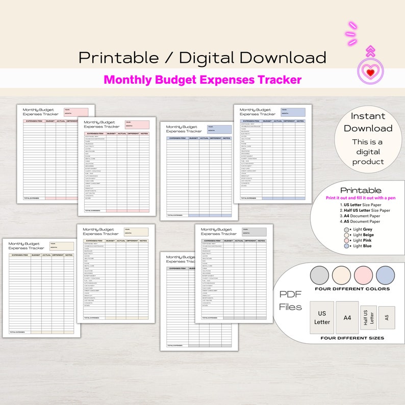 Monthly Budget Planner Printable Instant Download PDF Files - Etsy