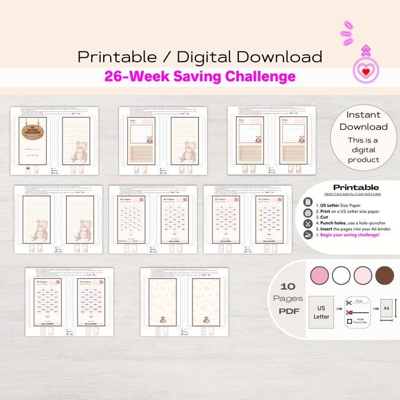 26 Week Savings Challenge Printable | US Letter Size Digital Download ...