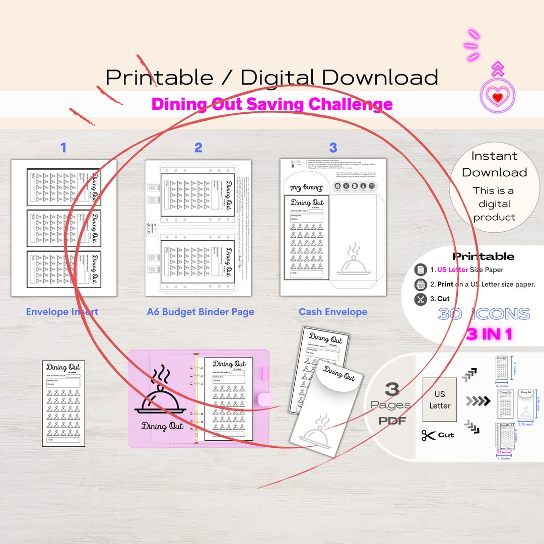 Dining Out Printable Saving Challenge Bundle Kit Instant Download PDF ...